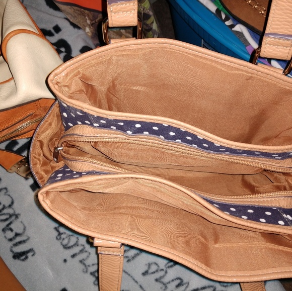 Bags | Blue And Brown Polka Dot Purse | Poshmark